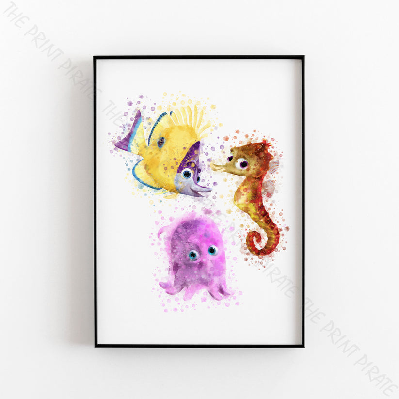 Disney Pixar 'PEARL, SHELDON & TAD' Finding Nemo Watercolour Splash Wa ...